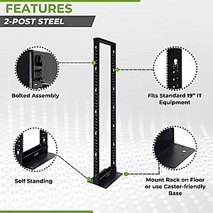 NavePoint 45U 2 Post Open Frame Server Rack for 19 Inch Equipment, AV, Networking, Data & IT Devices, 2-Post Rack 45U 881lbs Weight Capacity, Black