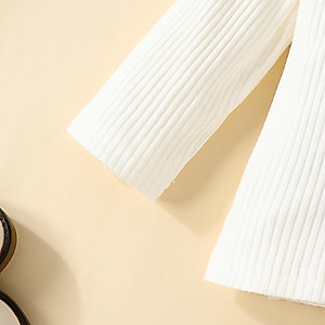 TUSFTAY Toddler Baby Girl Outfits Fall Winter Clothes Ribbed Long Sleeve Tops Houndstooth Print Mini Skirts Beret 3PCS Set (B White, 18-24 Months)