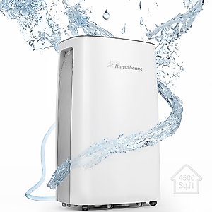 Hansabenne 70-Pints Dehumidifier for Basements - 4500 Sq. Ft. Compact Dehumidifier with Auto or Manual Drainage- Compact Dehumidifier with Intelligent Humidity Control | Auto Defrost | Dry Clothes