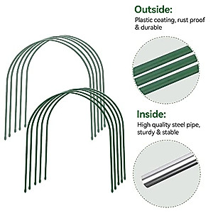10pcs Garden Greenhouse Hoops, 19.7"x19.7" Grow Tunnel for Raised Bed, Bendable Rust Free Metal Gardening Hoop Houses Frame for Plant Cover Support Garden Fabric Low Growing Plant