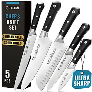 Cutluxe Kitchen Knife Set, 5 Pcs Chef's Knife Set – Razor Sharp German Steel, Full Tang, Ergonomic Handles – Artisan Series