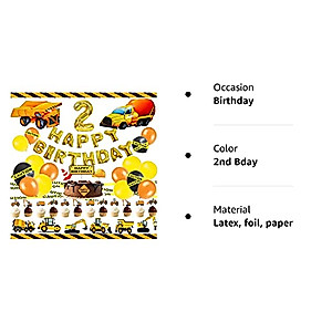 Construction Birthday Party Supplies 2 Years Old Construction Truck Birthday Party Supplies for Boys 2nd Birthday Decorations Toddler Birthday Party with Dump Truck Balloon and Concrete Mixer Balloon (second birthday)