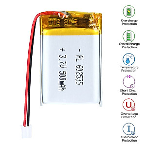 Diginex AKZYTUE 3.7V 500mAh 602535 Lipo battery Rechargeable Lithium Polymer ion Battery Pack with PH2.0mm JST Connector