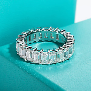 AnuClub Moissanite Wedding Ring, Emerald Cut 5cttw D Color Lab Created Diamond Sterling Silver Eternity Band Ring, Christmas Gift for Women5