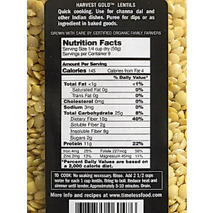 Certified 100% Organic Harvest Gold Lentils Montana 16 oz each (2 Pack)