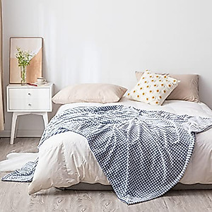 LOMAO Flannel Blanket Throw Blanket Soft Warm Fleece Blanket Lightweight Blanket with Grid Pattern for Couch Sofa Bed Chair Home Decor (Navy+Flannel, 51"x63")