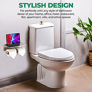 Smarthome Toilet Paper Holder - Aluminium Double Roll Toilet Tissue Holder with Mobile Phone Shelf for Bathroom, 3M Self Adhesive No Drilling or Wall-Mounted, Rustproof Modern Style Brushed Nickel