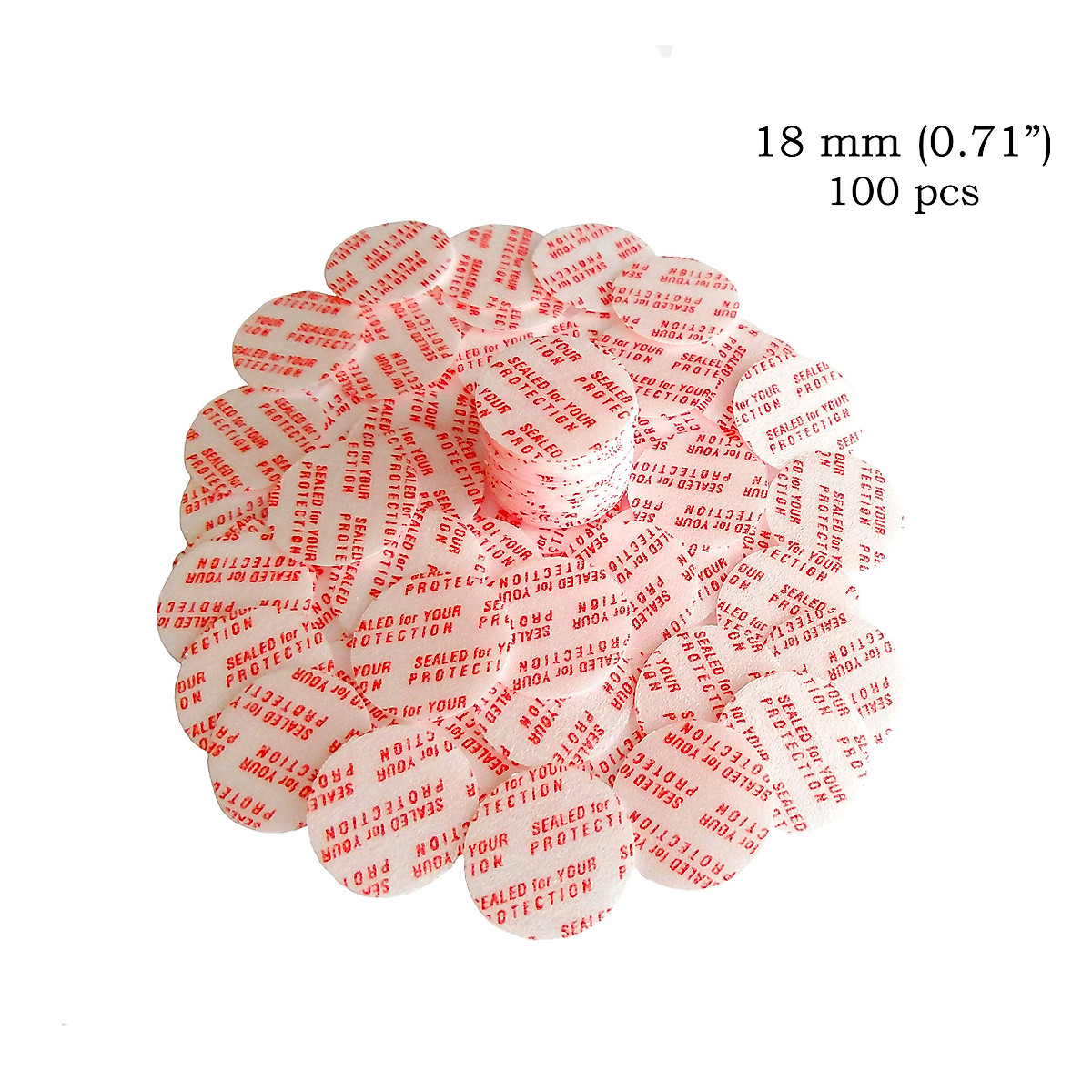 Torque Activated Pressure Sensitive Seals Cap Liners - 18 mm (0.71") -100 PCS -Made in USA- for Glass & Plastic Bottles & Containers - No Induction Sealer Needed