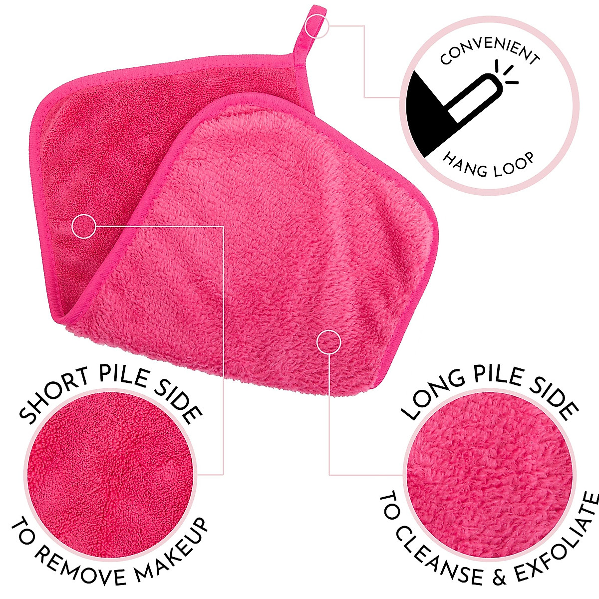 S&T INC. Makeup Remover Wipes for Skin Care, Reusable Makeup Wipes or Face Towels, Travel Essentials, Black and Pink, 8 In. by 16 In., 5PK