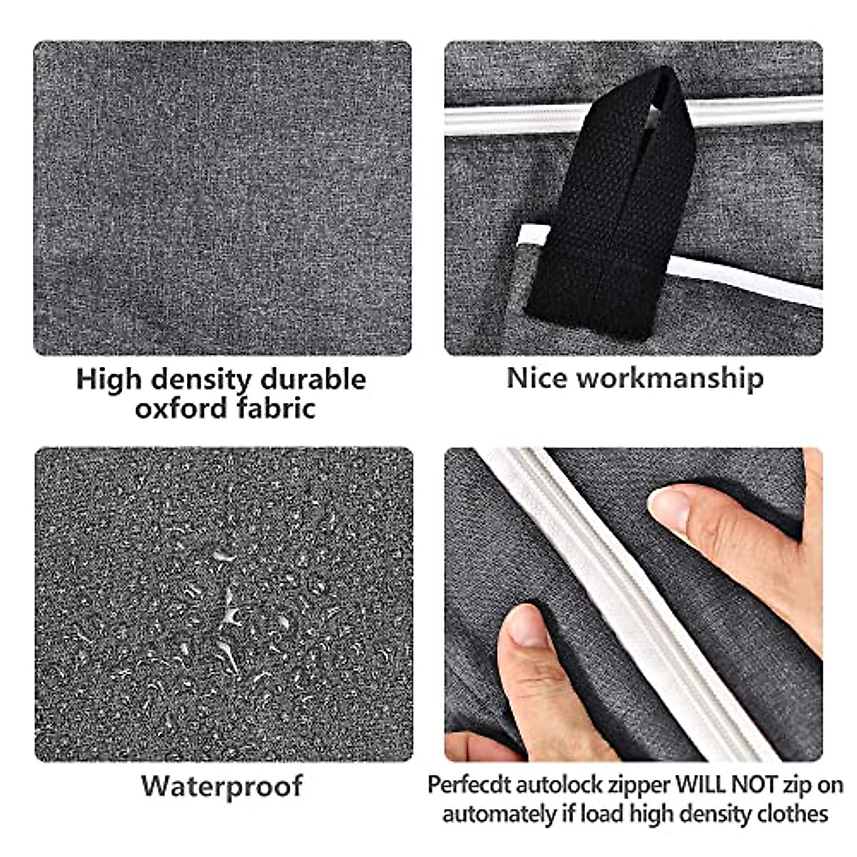 Hanging Laundry Hamper Bag Behind Door Hampers for Laundry Hanging Save Space Zipper Laundry Hamper Door Hanging with 2 PCs Stainless Steel Hooks Suction Hooks for Wall/Bathroom (Grey)