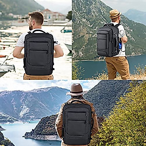 LCKPENG Carry On Backpack, Extra Large Travel Backpack for Men Women, 40L Expandable Backpacks Airline Approved, Business Traveling Backpack for Flight, Suitcase Luggage Backpack with USB Port, Black