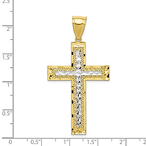 Solid 10k Yellow Gold Two Toned Diamond-Cut Cross Pendant Charm - 55mm x 28mm