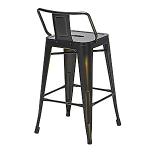 HAOBO Home Modern Industrial Metal Barstools Distressed Bar Stools Counter Height Stools [Set of 4] (24" Low Back Distressed Golden)