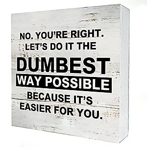 Funny Quotes Dumbest Way Possible Wooden Box Sign Desk Decor Rude Wood Block Plaque Rustic Box Sign for Living Room Office Shelf Table Decoration (5 X 5 Inch)