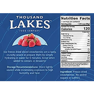 Thousand Lakes Freeze Dried Fruit - Strawberries 2-pack 1.2 ounces (2.4 ounces total) | No Sugar Added | 100% Sliced Strawberries