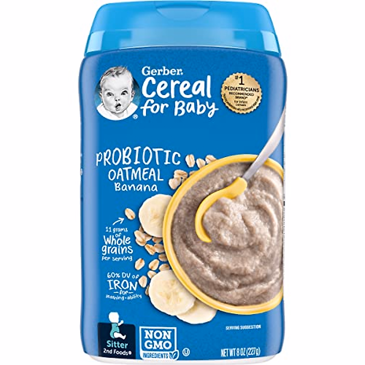 Gerber Cereal for Baby 2nd Foods Cereal, Probiotic Oatmeal Banana Cereal, Made with Whole Grains, Real Fruit & Probiotics, 8-Ounce Canister (Pack of 3)