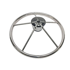 Pactrade Marine 13 1/2" Destroyer SS304 Steering Wheel 5 Spoke Plastic Black Cap
