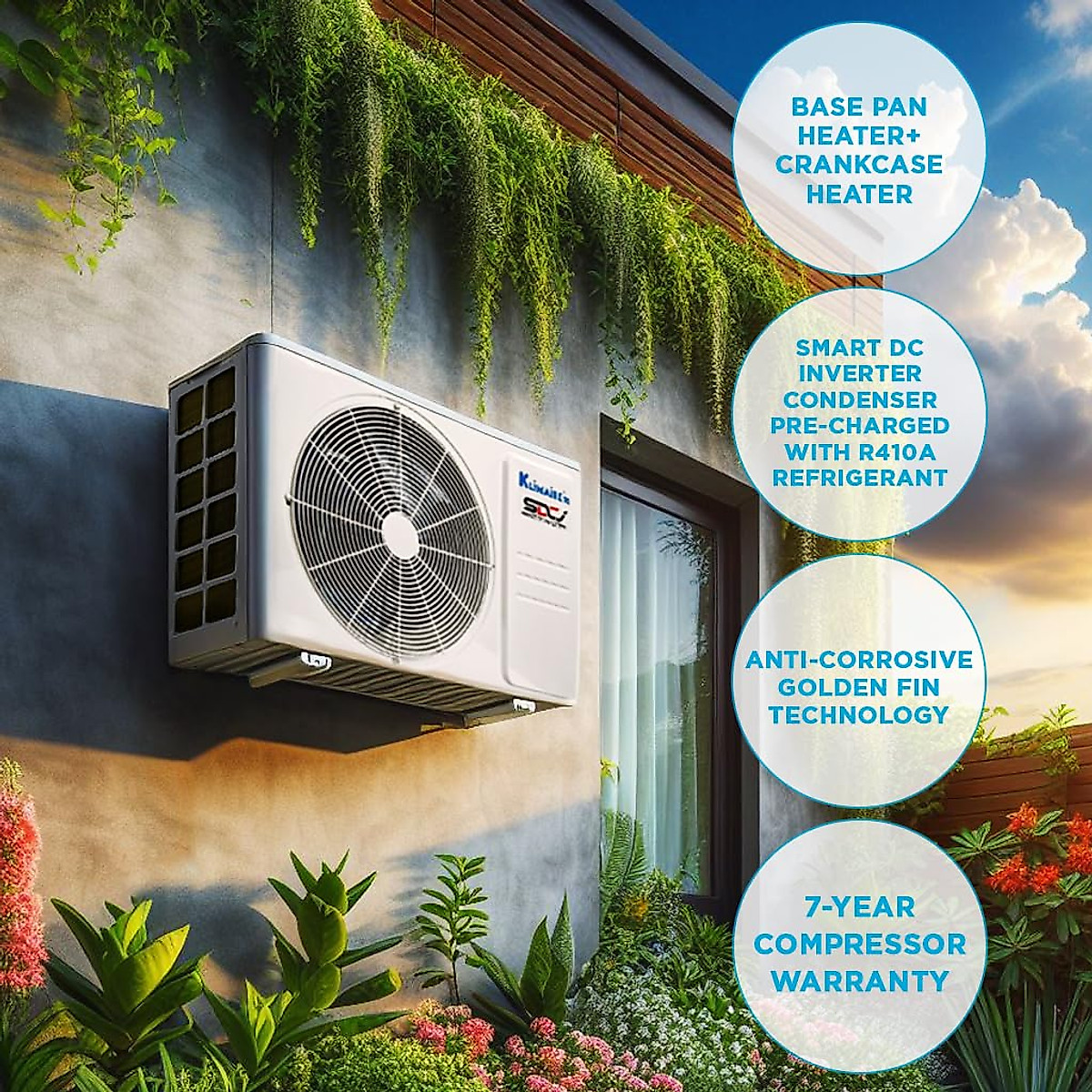 Klimaire 12,000 BTU 20.8 SEER2 Ductless Mini-Split Inverter Air Conditioner Heat Pump System with 15-ft Installation Kit Wall Bracket 115V