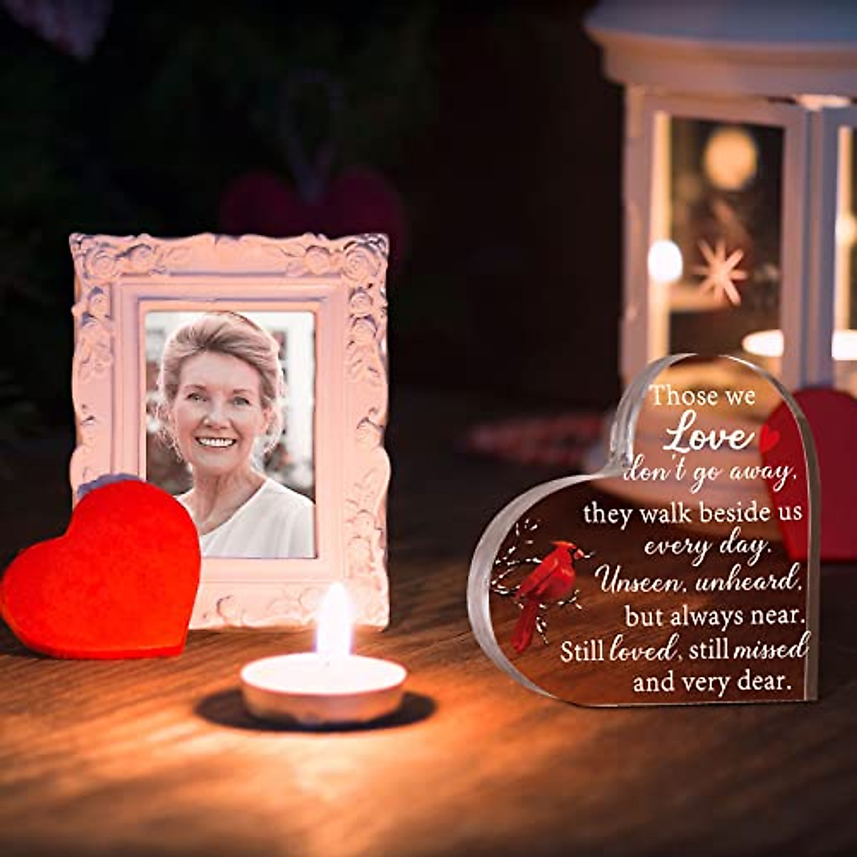 Memorial Gifts for Loss of Father Mother Sympathy Gifts Red Cardinal Memorial Bereavement Acrylic Heart Condolence Gifts in Memory of Loss of Loved One for Table Centerpieces Remembrance (6 x 6 Inch)