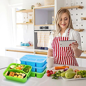 Ylebs 4 Pack Bento Lunch Box Reusable 4 Compartment Lunch Containers for Adults,BPA Free Plastic Divided Food Meal Prep Containers,Schools,Work and Travel