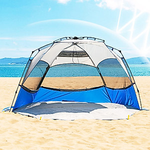 Beach Tent Sun Shelter Pop Up, X-Large 4-5 Person Portable Beach Shade with UPF 50+ Protection,Beach Canopy Umbrellas Windproof & Water-resistant for outdoor-with Sandpockets, stakes andExtended Porch