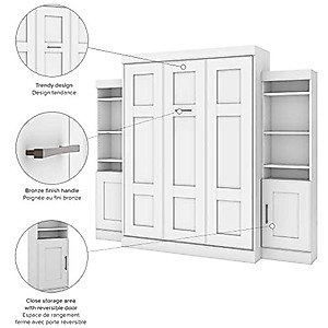 Bestar Queen Murphy Bed with Storage Cabinets, 107-inch Wall Bed for Multipurpose Guest Room