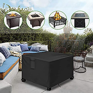 Gillevecara Fire Pit Cover Square 32 inch - Waterproof 600D Heavy Duty Square Patio Fire Pit Table Cover with PVC Coating, Air Vents, Anti-Crack, Fits for 30/31 / 32 inch Fire Pit - 32 x 32 x24 inch