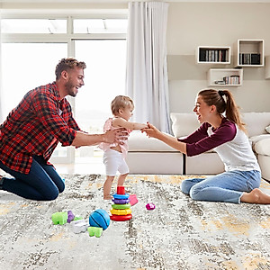 Washable Rug 8x10 Area Rugs: Abstract Rugs for Living Room Soft Non-Slip Machine Washable Area Rug Foldable Indoor Low Pile Large Rugs for Bedroom Dining Room Nursery Kitchen Office-Beige Rug 8x10