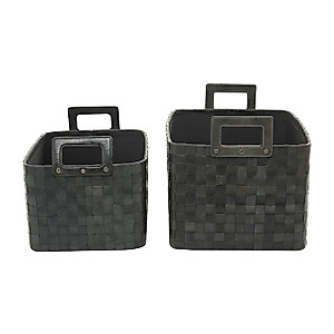 Deco 79 Leather Rectangle Storage Basket with Handles, Set of 2 20", 17"W, Dark Blue