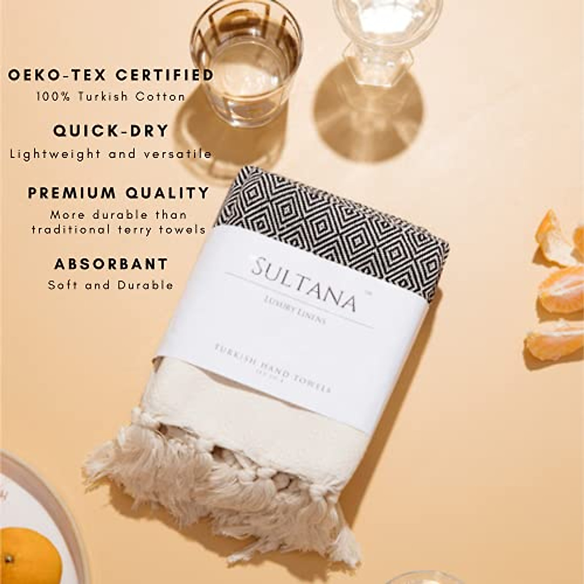 Sultana Luxury Linens - Turkish Hand Towels Set of 4 | 100% Turkish Cotton | Decorative Kitchen and Bathroom Hand Towel for Tea, Face, Hair, Dish, Spa, and Bath |19 x 39 Inches