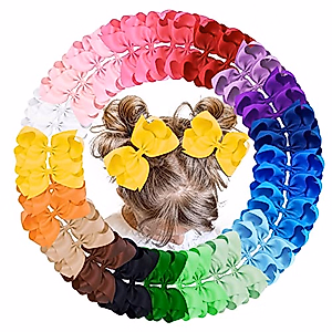 Oaoleer 40Pcs 4.5" Hair Bows Clips Grosgrain Ribbon Bows Hair Alligator Clips Hair Barrettes Hair Accessories for Baby Girls Infants Toddlers Kids Teens Children (4.5 Inch, 20 Colors in Pairs)