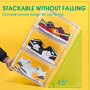 Kerykwan 3 Pack Transparent Shoe Storage Box for Display Stackable Extra Large Sneaker Organizer Case with Side Open Acrylic Container Rack for High Heels (Transparent, 3 Pack)