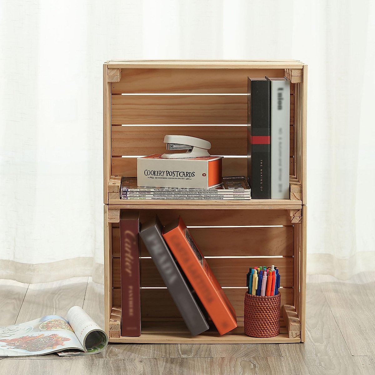 WUERMU Wooden Crates are Suitable for Storage, Milk Crates, Wine Crates, toy Crates, Display and Decoration, Camping, and Other Purposes. They are Sturdy and Durable, set of 2 Length of 17.7 inches.