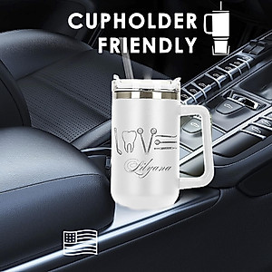 LifGif Dental Hygienist Personalized Laser Engraved 40 oz Large Tumbler with Handle, Stainless Steel Tumblers Hygiene Student Mugs for Graduation, Christmas Thanksgiving for Dental Nurse Doctor