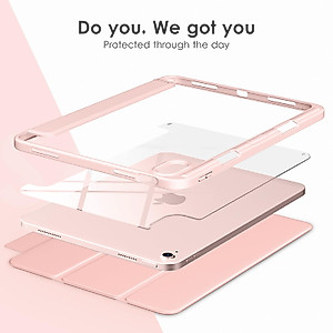 DTTOCASE for iPad 10th Generation Case 2022, 10.9 Inch Case with Clear Transparent Back and TPU Shockproof Frame Cover [Built-in Pencil Holder, Support Auto Sleep/Wake] -Rose Gold