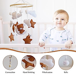 Baby Crib Mobile - Bear Mobile for Crib, Felt Cloud Nursery for Boys and Girls, Baby Bassinet Mobile Toy - Shower Set for Infant Bedroom Hanging Decoration