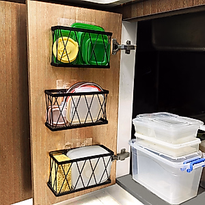 Rise age Tupperware Organizer for Cabinet, Adhesive Cabinet Door Organizer Wall Mounted Lid Organizer No Drill Kitchen Cabinet Organizers Storage for Slim Space 3 Pcs Black Stainless Steel
