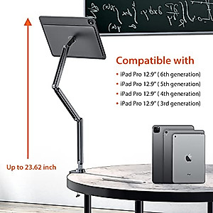 KU XIU Magnetic iPad Pro 12.9 Stand, Foldable Arm Tablet Holder for Working and Drawing, Multi-Node Adjustable Premium Portable iPad Mount Only for iPad Pro 12.9 3rd/4th/5th/6th Generation-Gray