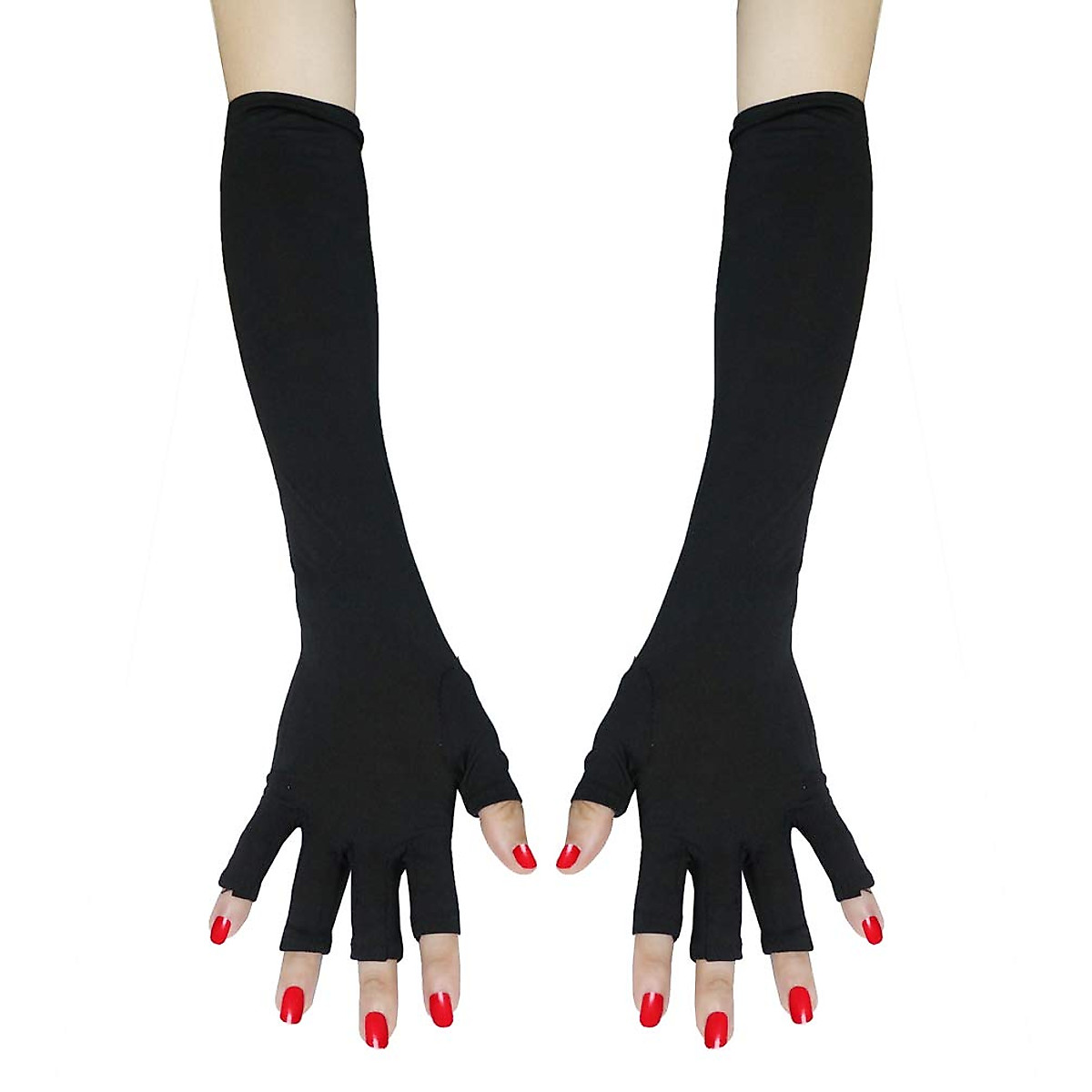 Luwint Elegant Long Fingerless Gloves - UV Protection Nails Gloves for Gel Manicures (Black)