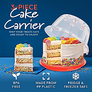 Cake Cupcake Carrier with Lid and Handle | 9" Round Cake Container Holder with Dome Cover | Plastic Pie Carrier Cake Storage Container | Easy Transport for Bunt Cake Keeper Platter Tray