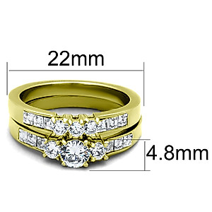 Lanyjewelry 1.35ct CZ Gold IP Stainless Steel WOMENS WEDDING/ENGAGEMENT RING SET- Size 10