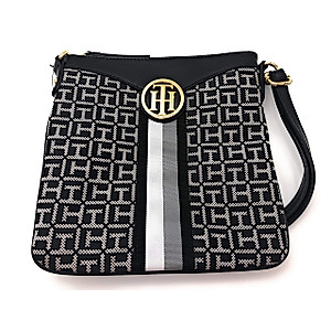 Tommy Hilfiger Women's Monogram Jacquard Xbody 2 Crossbody Handbag Black/Gray