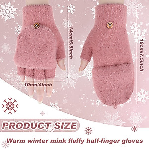 3 Pack Fingerless Gloves Women Flip Gloves Warm Winter Convertible Mittens for Women Thermal Gloves Fuzzy Half Fingerless Mittens (Beige, Pink, Red)