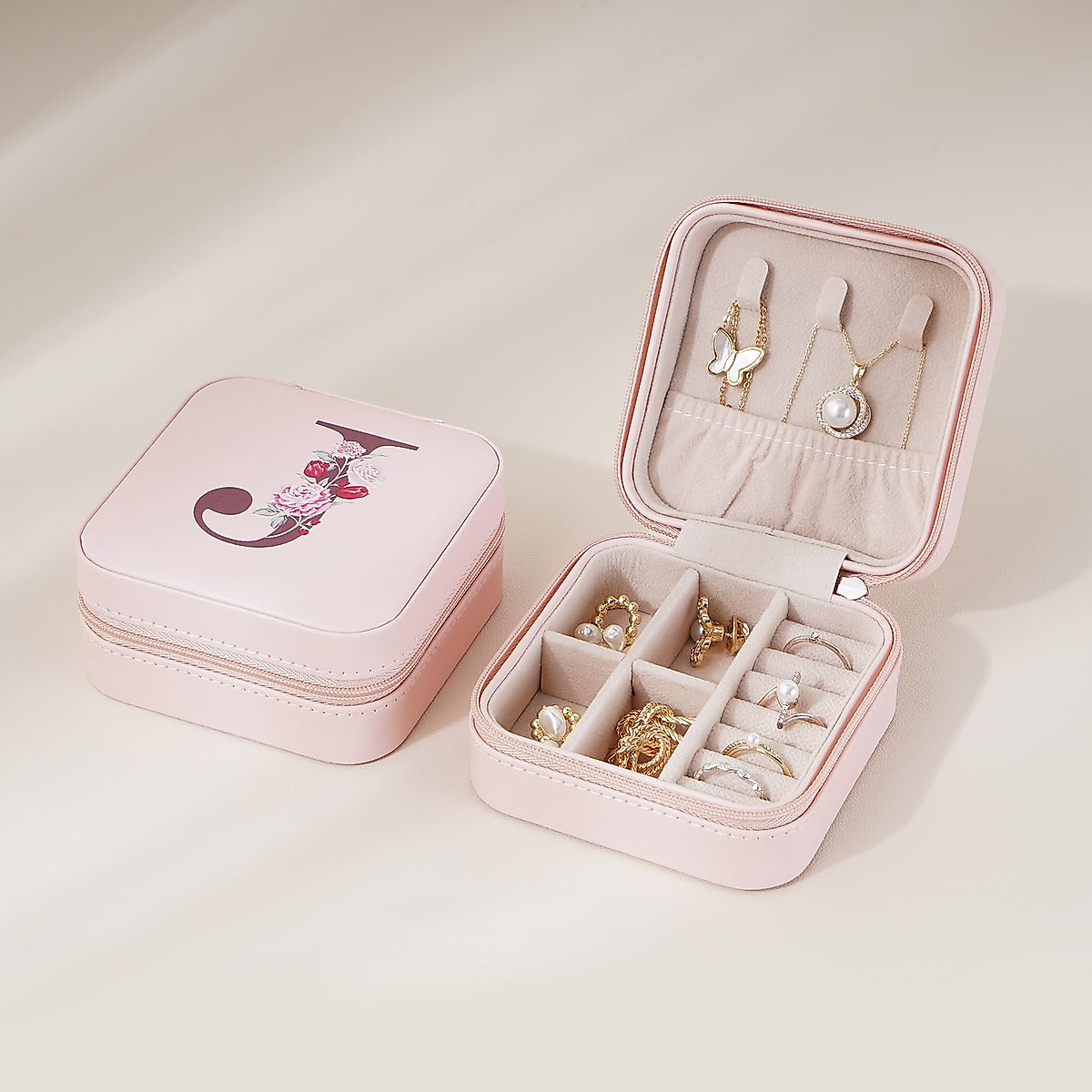 CASEGRACE Travel Jewelry Case Small Jewelry Box for Earrings Rings Necklace Travel Essential Accessories Back to School Portable Jewelry Case for Girls Bridesmaid Gifts Birthday Gift for Women, L