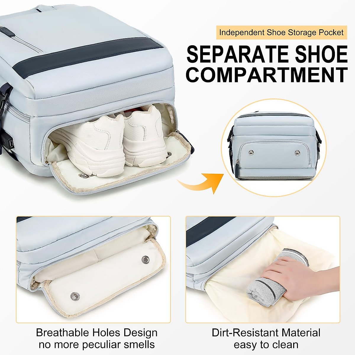 InduSKY Large Travel Backpack for Women, 40L Carry On Backpack Airline Flight Approved with USB Charging Port Shoes Compartment, Personal Luggage Backpack Casual Daypack 15.6 Inch Laptop Backpack