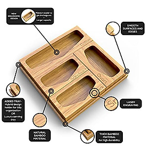 Homelie | Premium Bamboo Ziplock Bag Organizer & Extra Tray - 4 Sizes Bamboo Baggie Storage Organizer for Best Home Kitchen Organization, Drawer and Pantry Sandwich Plastic Bags Containers Organizers