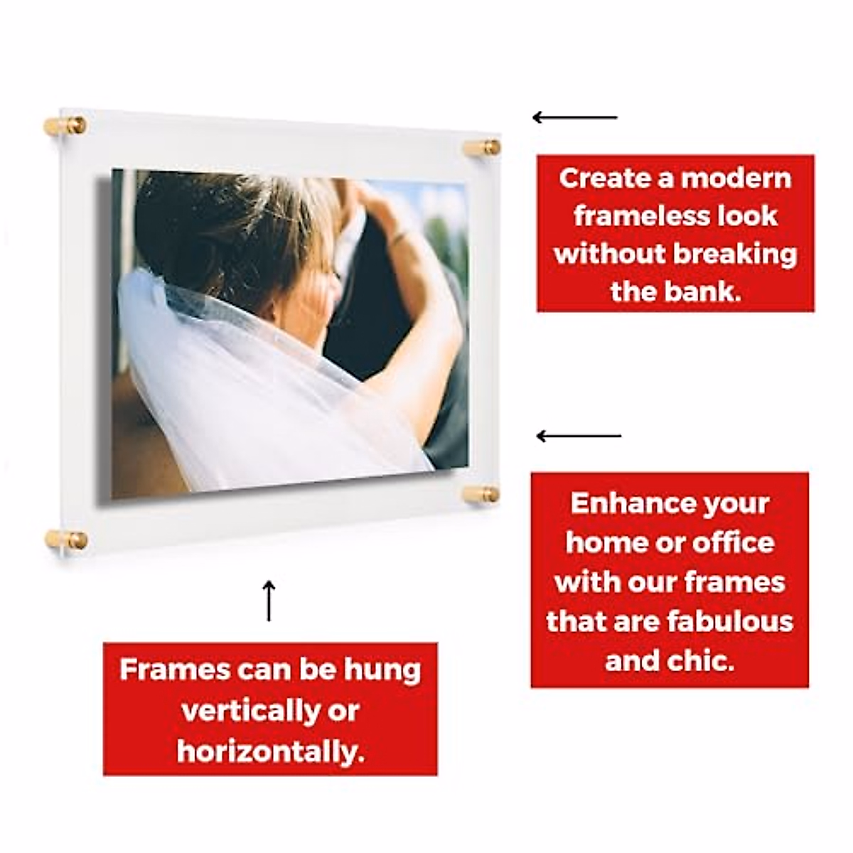 COOL MODERN FRAMES 16x20" Clear Double Panel Floating Acrylic Picture Frame Display with Gold Hardware for Displaying Art and Photos on Wall