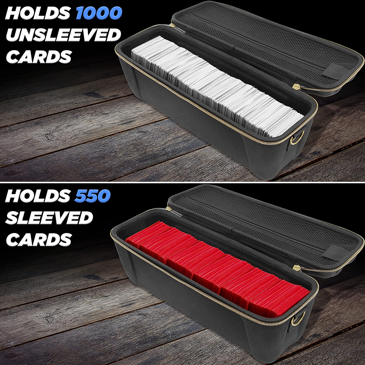 CASEMATIX Card Case Holder for Trading Cards with 5 Removable Dividers, 5 Tab Dividers and Shoulder Strap - 1000 Card Game Case Playing Card Storage for Unsleeved Cards, Sleeved Cards and Deck Boxes