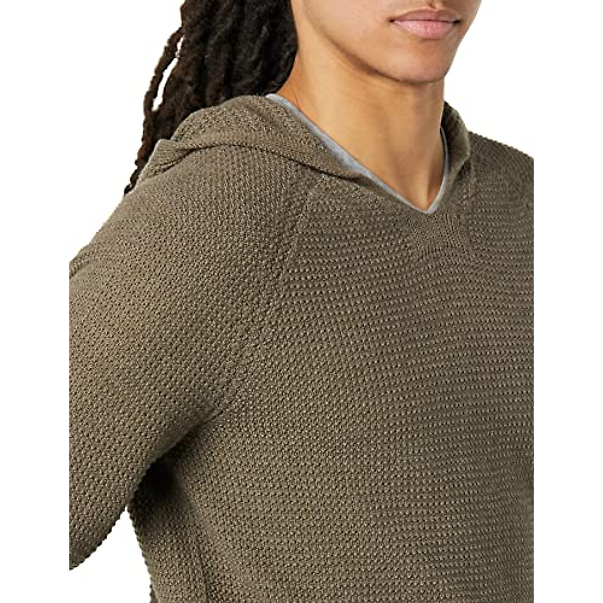 The Knitwear Lab Men's 3D Textured Hoodie Pullover Sweater Bark X-Large
