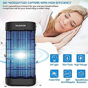 AMUFER Bug Zapper Indoor,Electric Mosquito Zapper with 20W UV Light,4400V Powerful Electric Shock Mosquito Trap, Fly Zapper(Black)